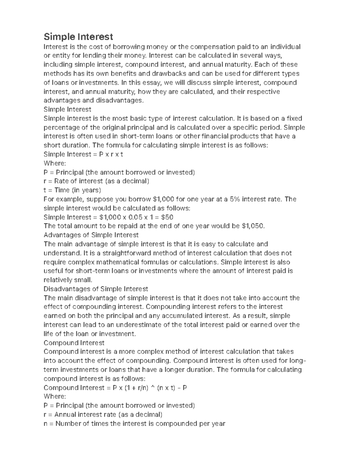 Simple Interest - notes - Simple Interest Interest is the cost of ...