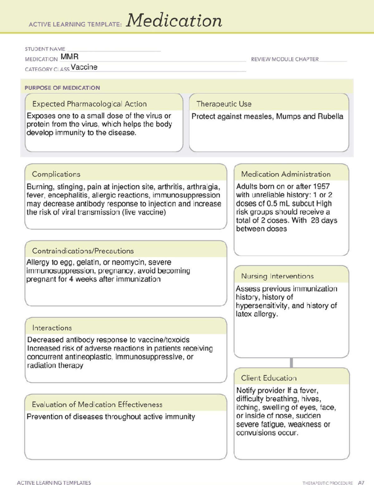 ATI template MMR vaccine - 2214 - Studocu