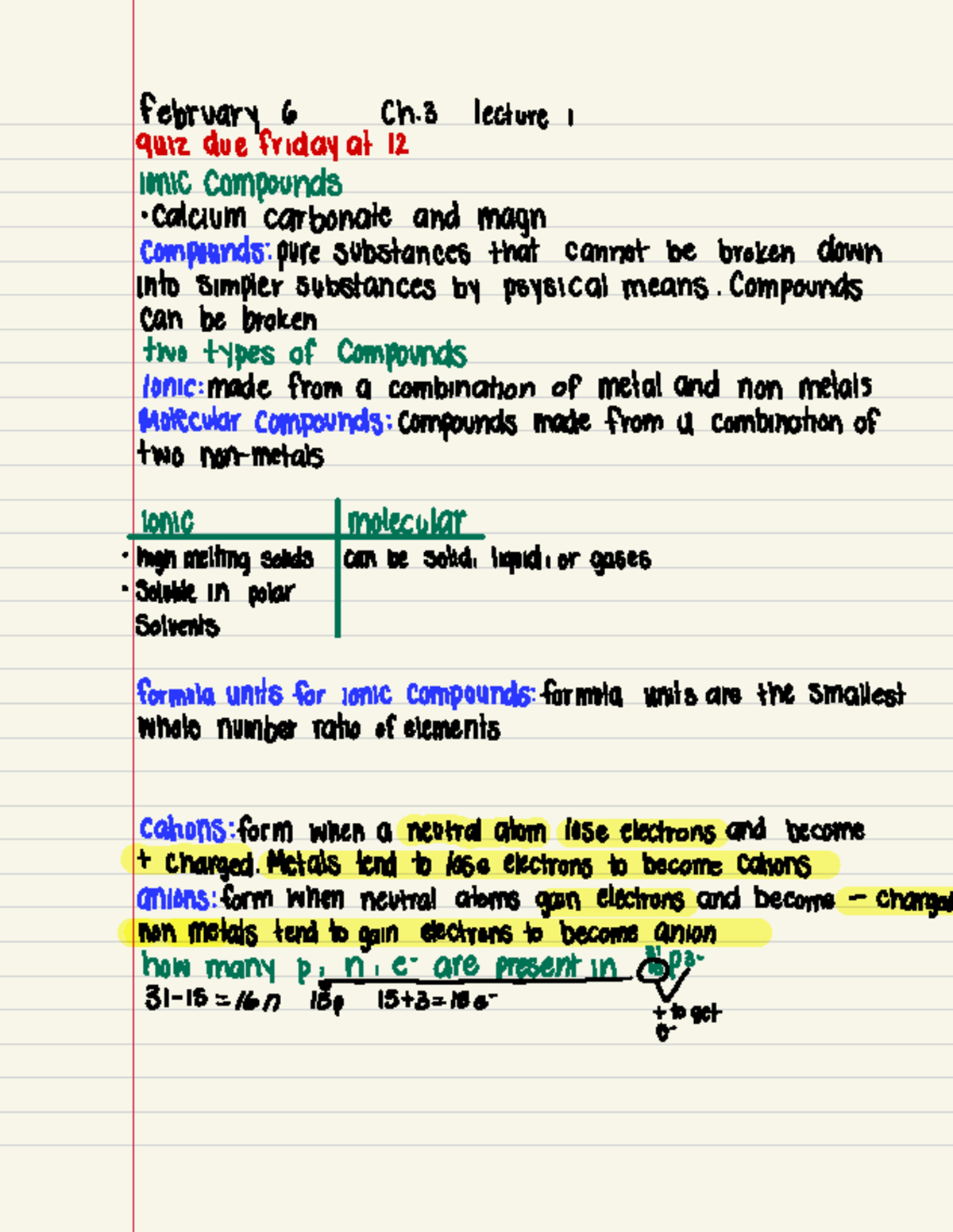 Chem 1120 chapter 3 - February 6 Ch. 3 lecture I 9412 due Friday at 12 ...