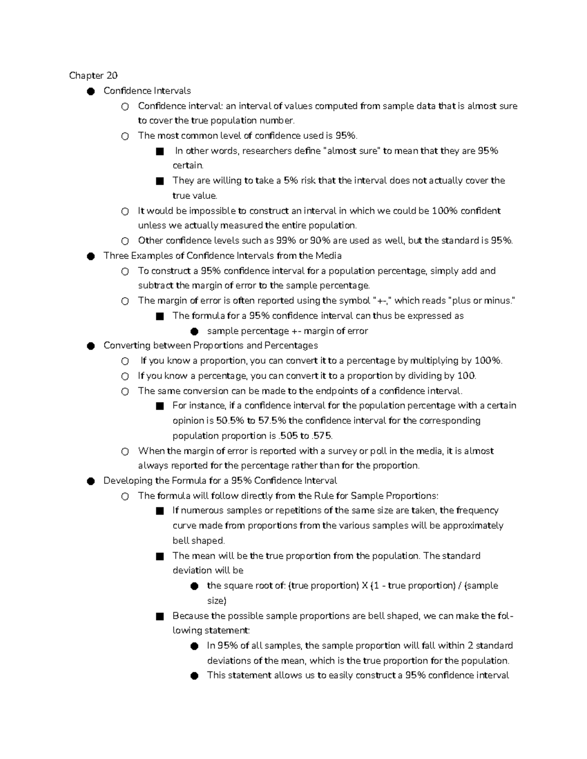 Lesson 09 - L09 lecture notes - Chapter 20 Confidence Intervals ...