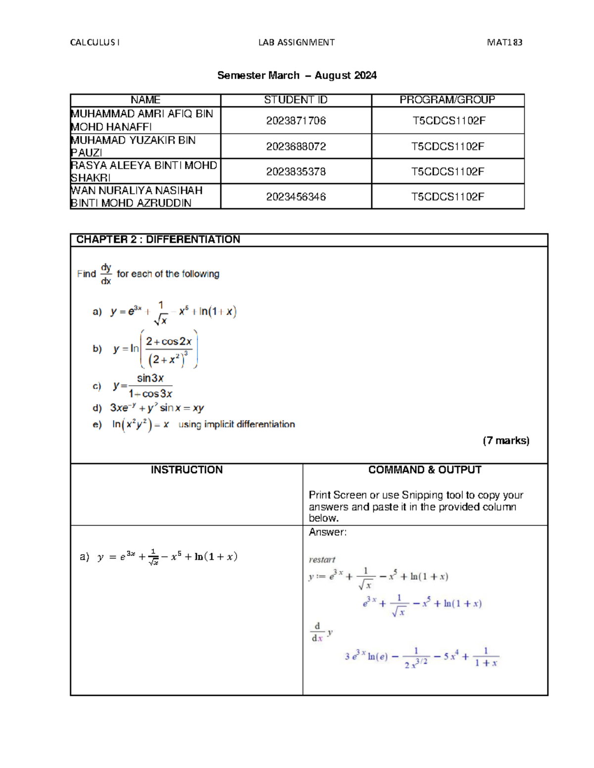 MAT183 LAB Assessment 20242 (Question) SET B - Semester March – August ...
