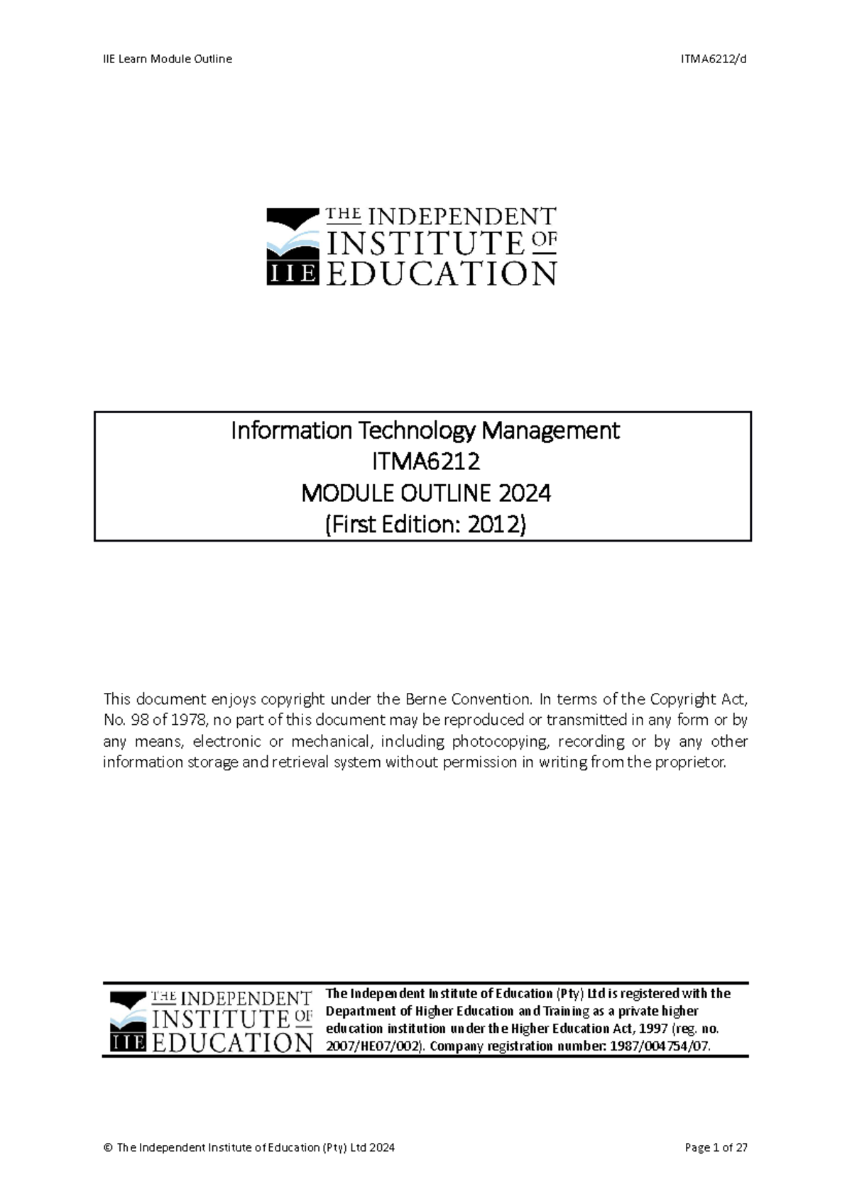 ITMA6212 MO - Information Technology Management ITMA MODULE OUTLINE ...