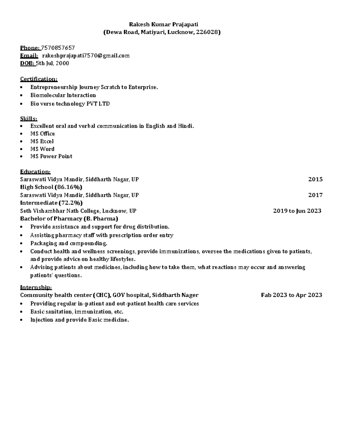 Rakesh Kumar Prajapati - Rakesh Kumar Prajapati (Dewa Road, Matiyari ...