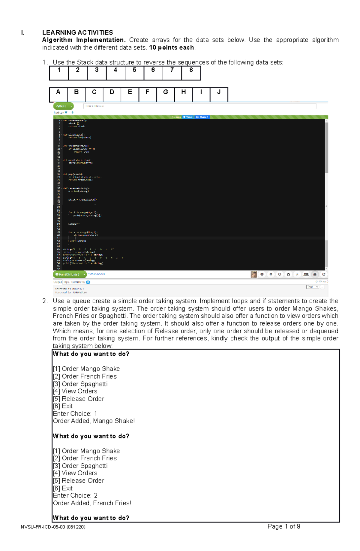 IM3 - Answer to activities - I. LEARNING ACTIVITIES Algorithm ...
