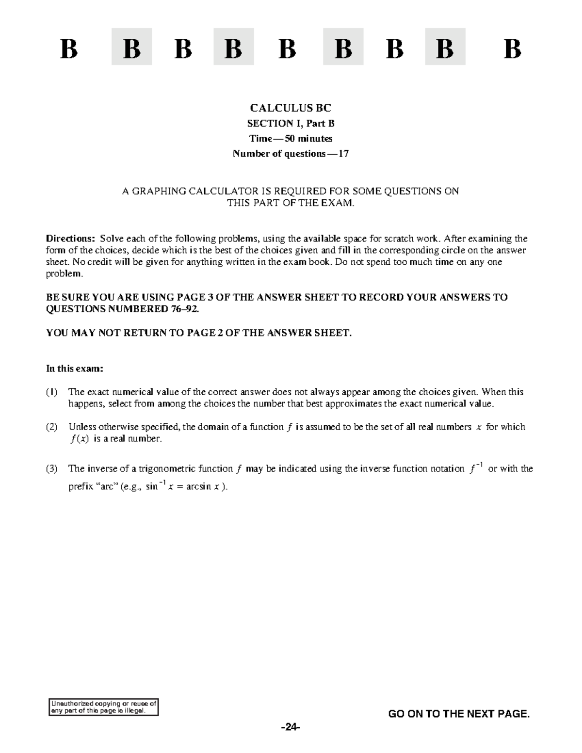 2015 AP Calc BC MC 2 - test material - is a real number. CALCULUS BC ...