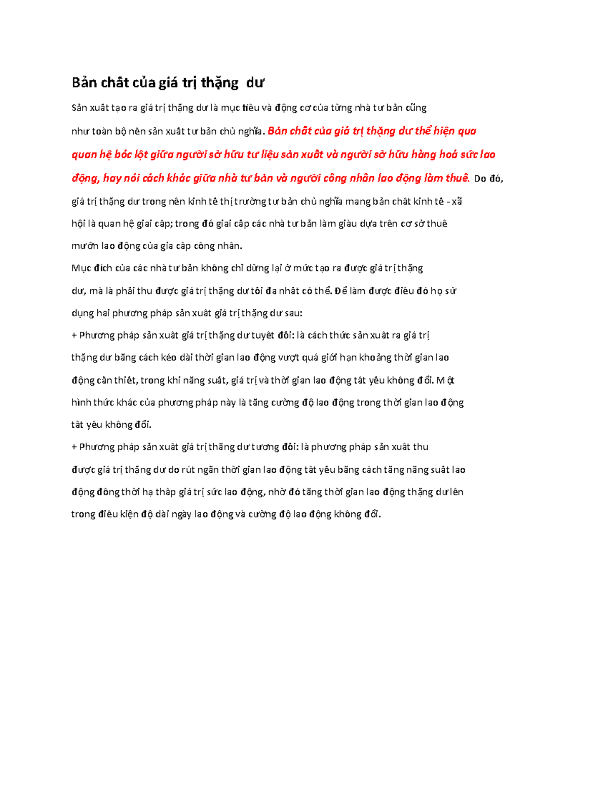 Bản chất giá trị thặng dư - B n chấất c a giá tr th ng dả ủ ị ặ ư S n xuấất t o ra giá tr th ng ...