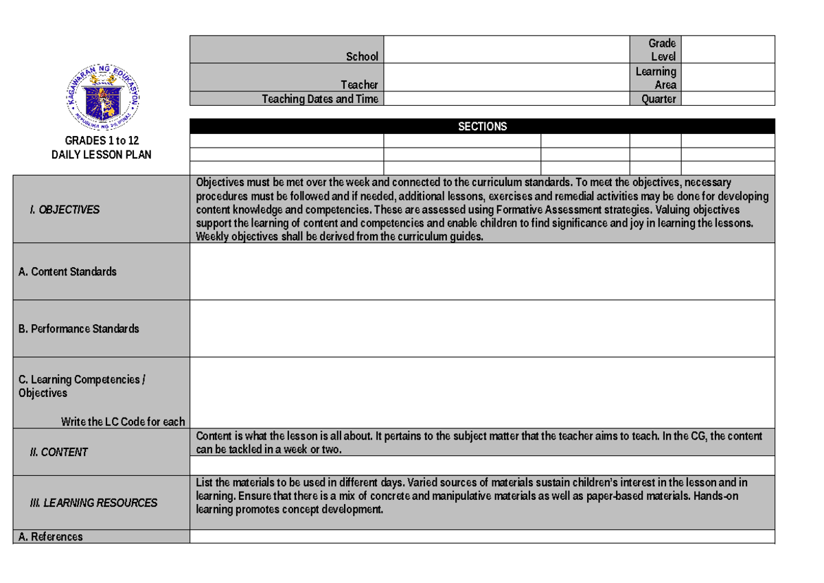 Plan Blank - Copy - good plan - School Grade Level Teacher Learning ...