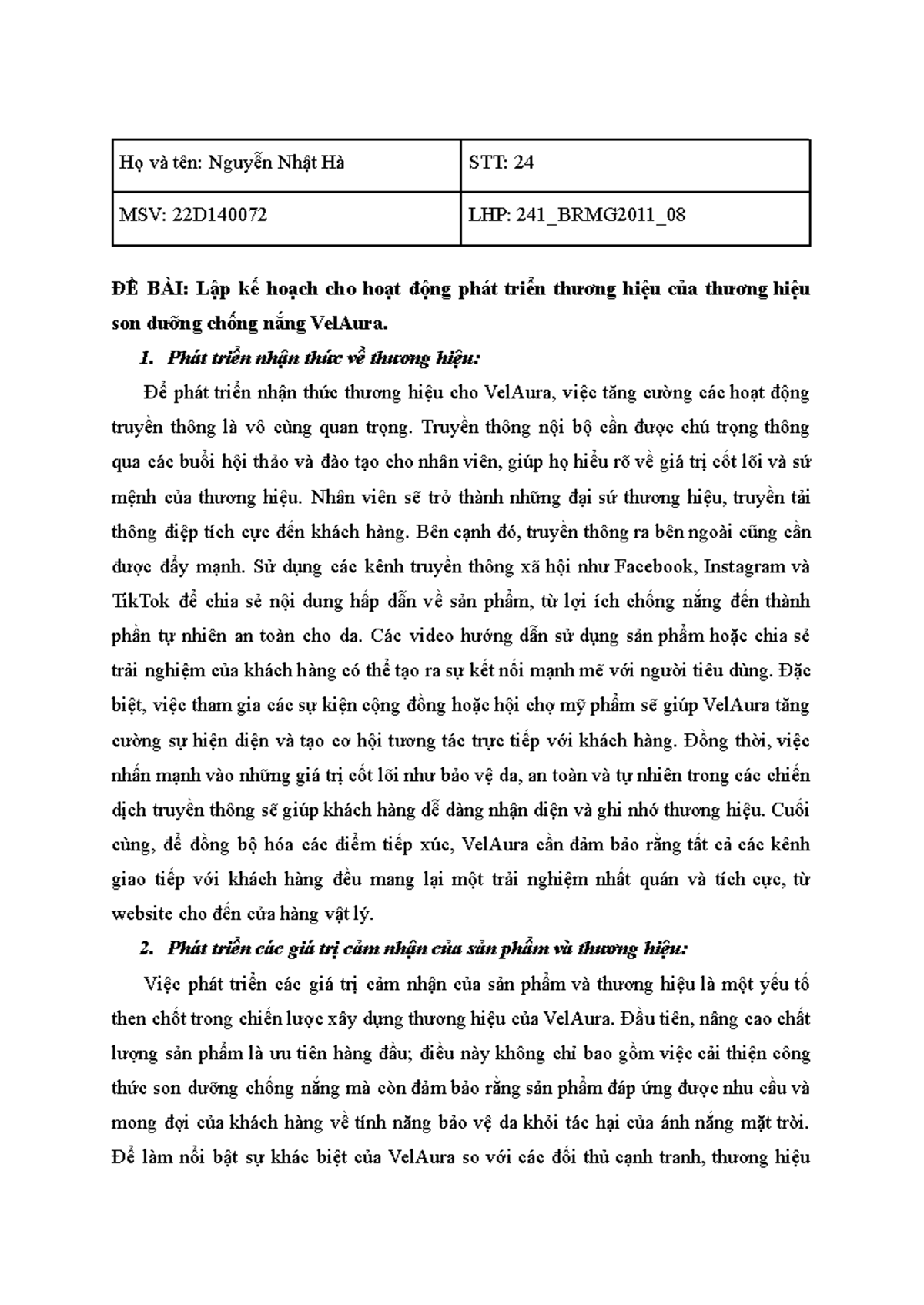 24- NguyễN NHẬT HÀ-BTVD2-QTTH1 - Họ và tên: Nguyễn Nhật Hà STT: 24 MSV: 22D140072 LHP: - Studocu