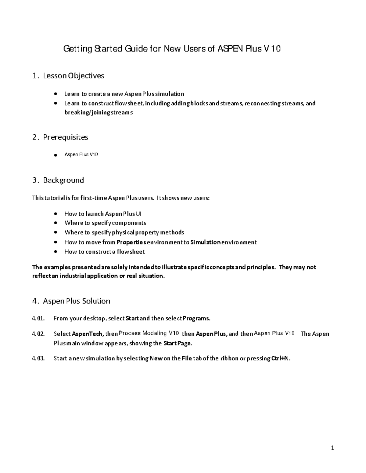 Intro To Aspen Tutorial Get Tarted Guide For Neǁ Users Of AspeŶ Plus® V8Ϭ 1 Lesson
