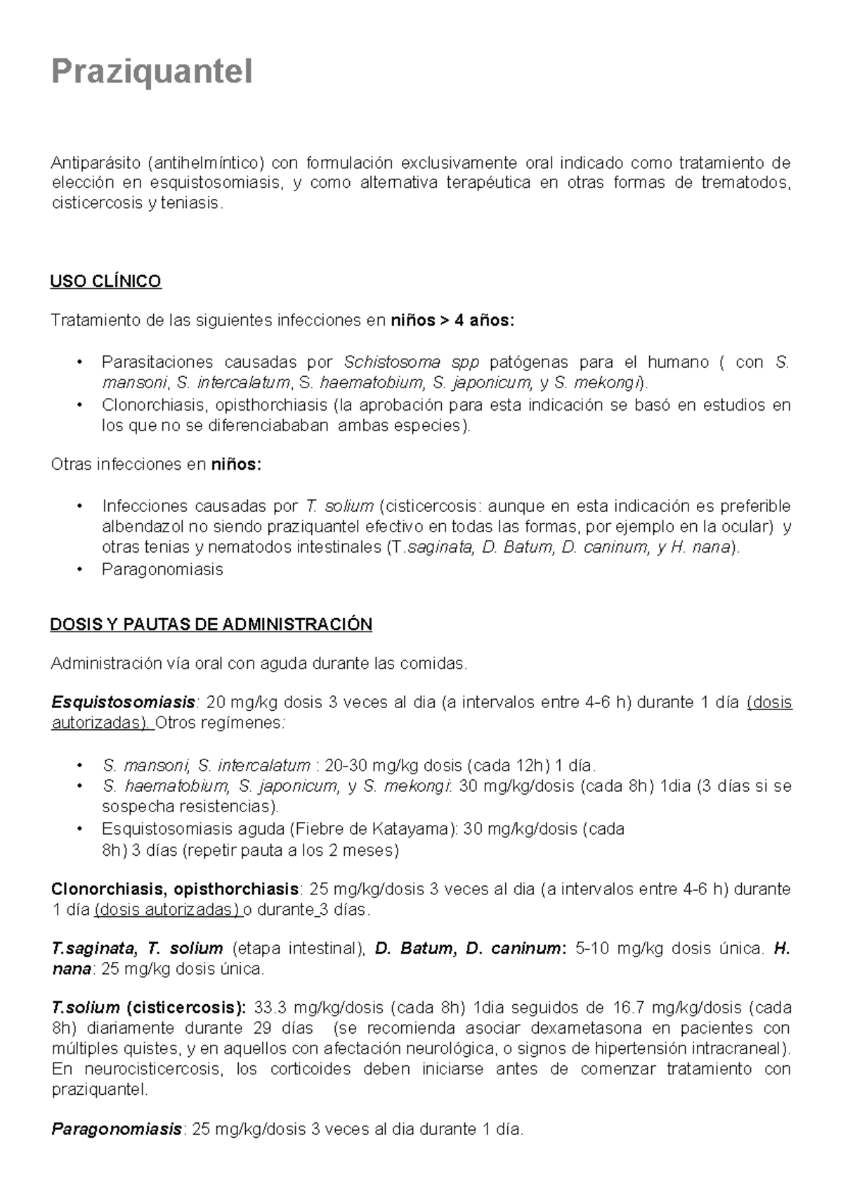 Praziquantel - apuntes - Praziquantel Antiparásito (antihelmíntico) con ...