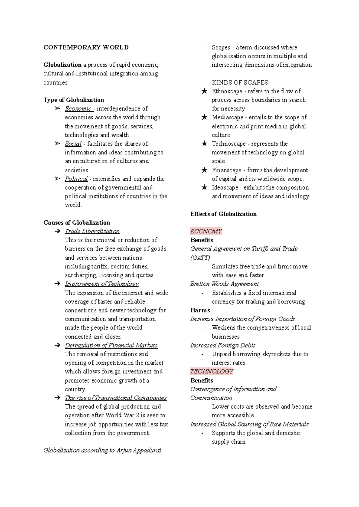 Contemporary- World - notes - CONTEMPORARY WORLD Globalization a ...