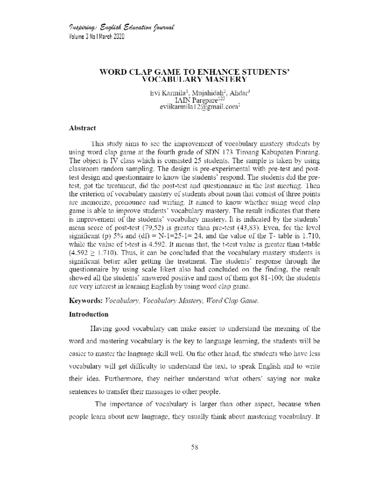 Word Clap Game to Enhance Students' Vocabulary Mastery - EG1010:03 ...