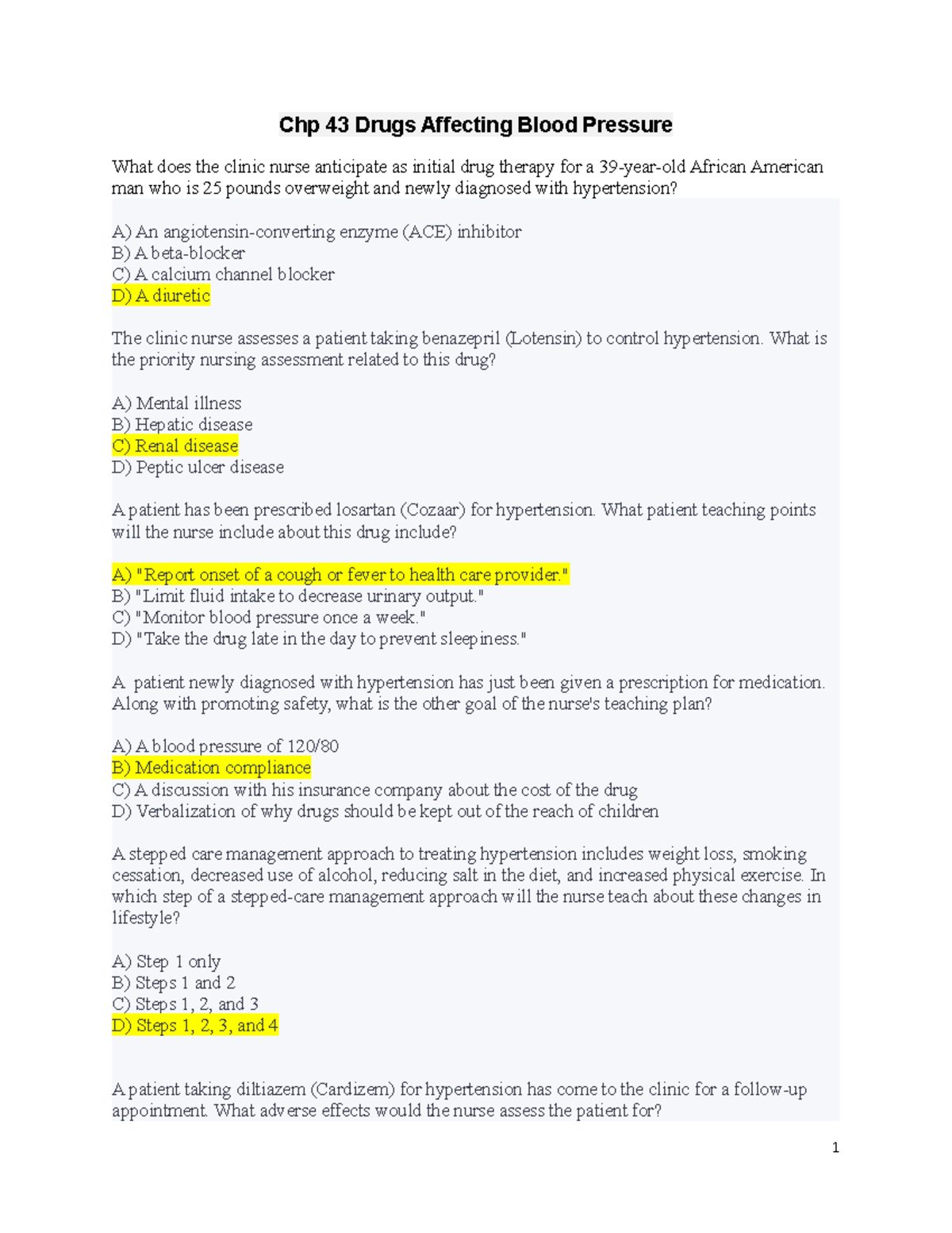 Chp 43 Drugs Affecting Blood Pressure - Chp 43 Drugs Affecting Blood ...