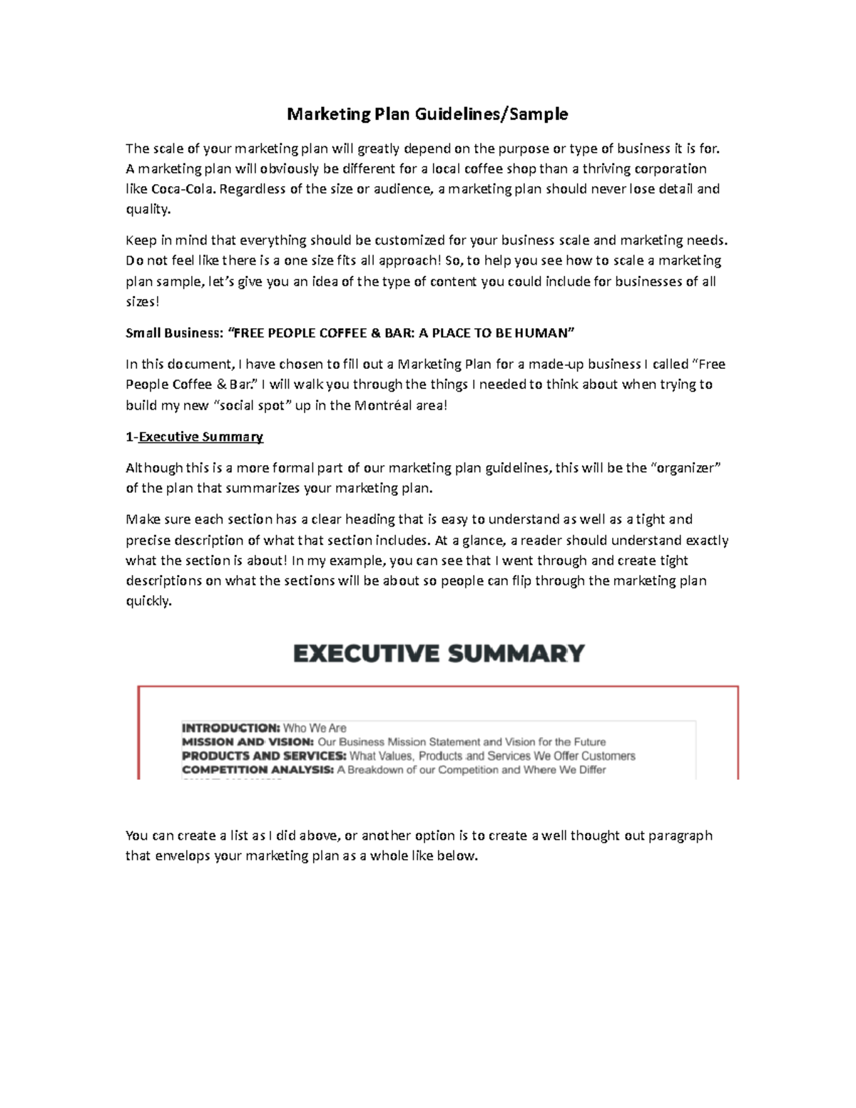 Marketing Plan Guidelines - Marketing Plan Guidelines/Sample The scale of your marketing plan ...