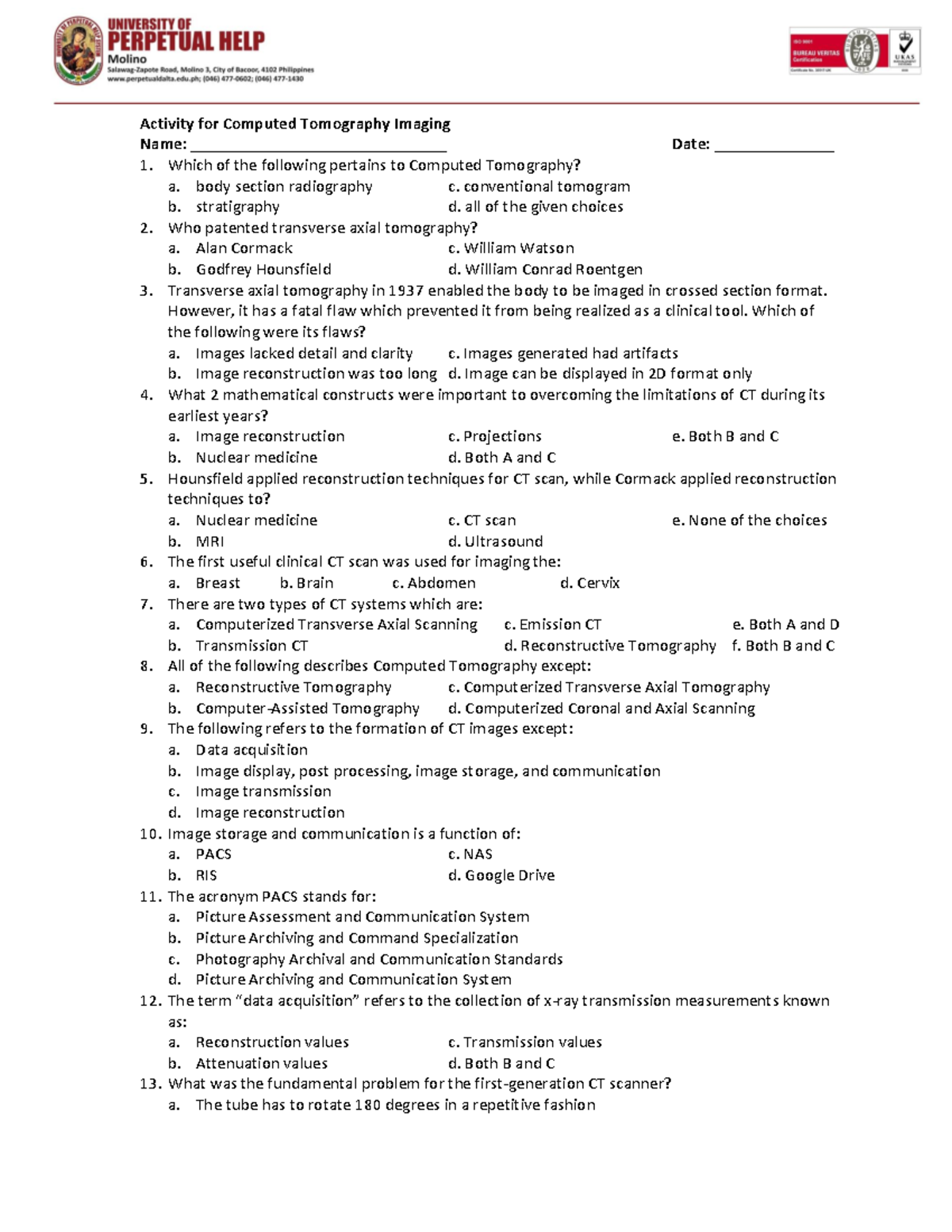 Activity for Computed Tomography Imaging - body section radiography c ...