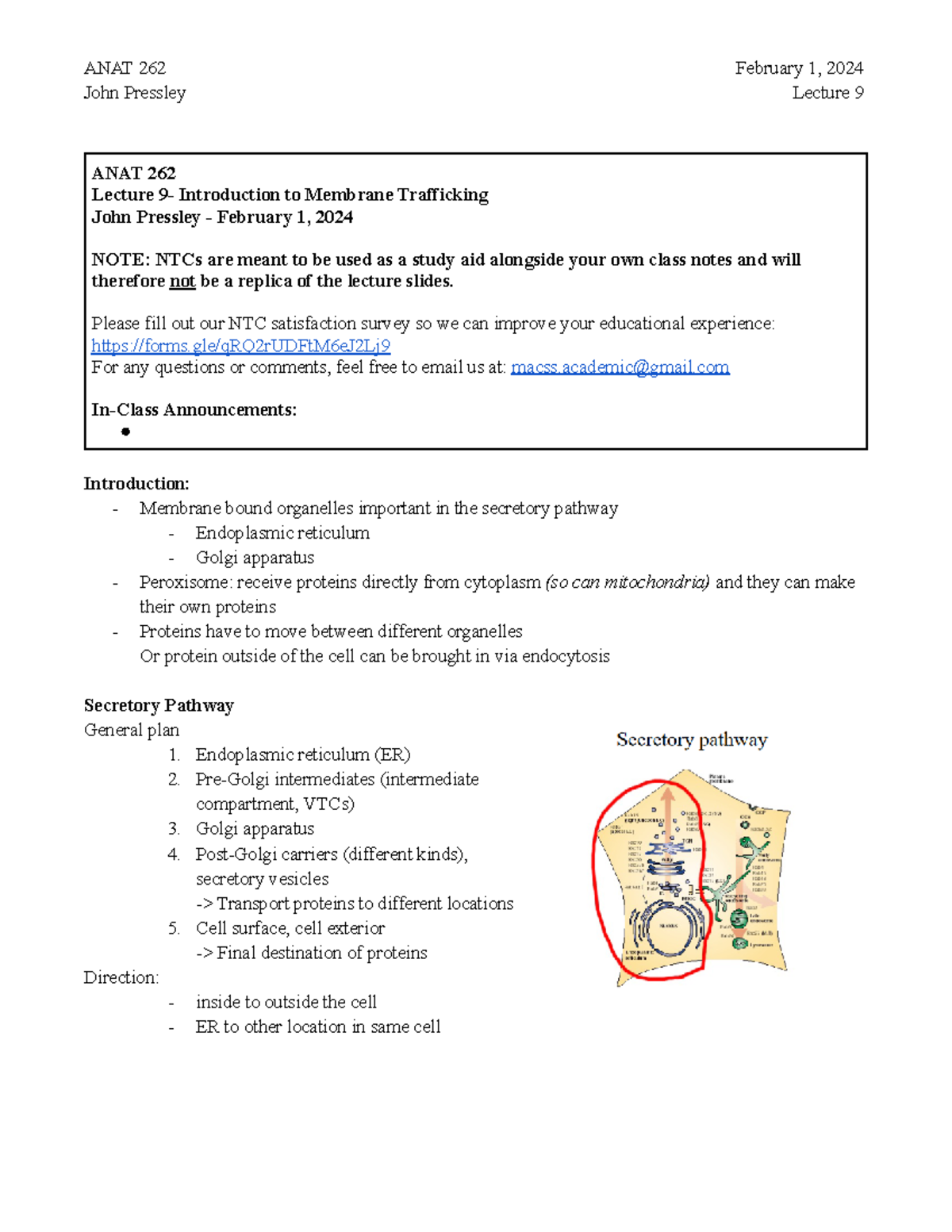 ANAT262 - Lecture 9 - Feb 1 - John Pressley Lecture 9 ANAT 262 Lecture ...