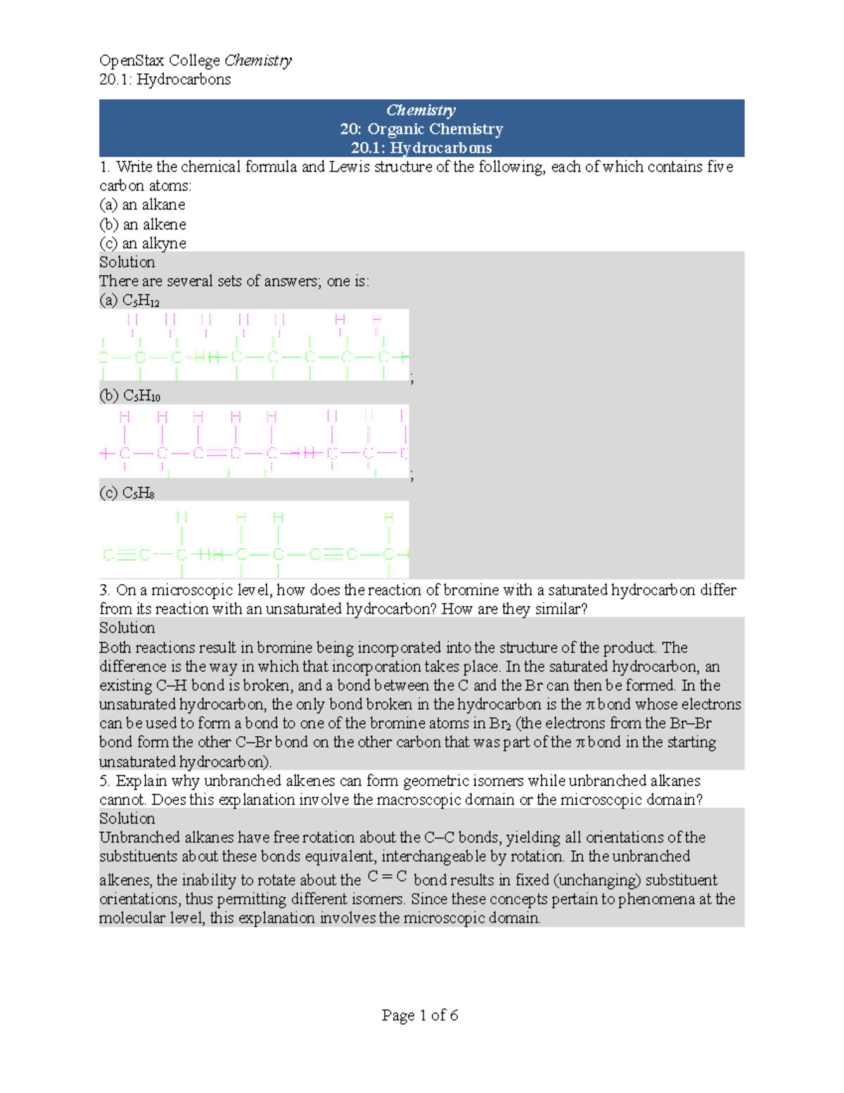 CNX Chemistry SSM Ch20 Mod01 - OpenStax College Chemistry 20: Hydrocarbons Chemistry 20: Organic ...