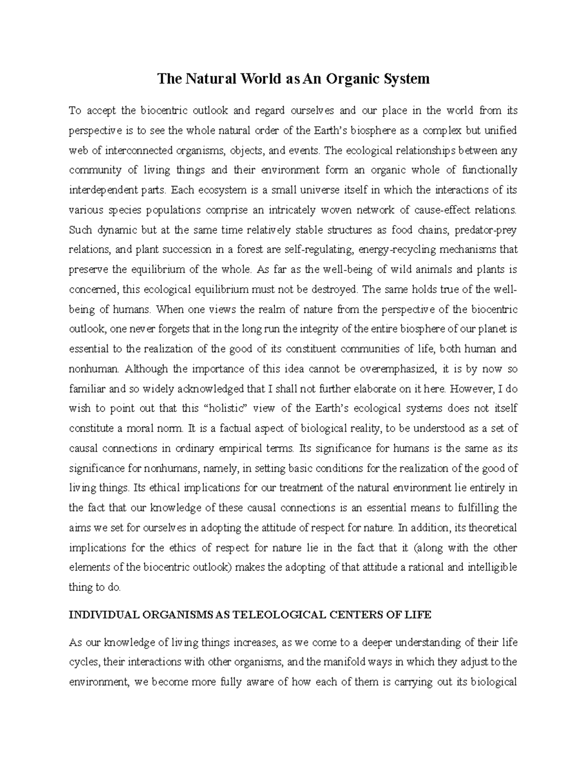 The Natural World as An Organic System - The ecological relationships ...