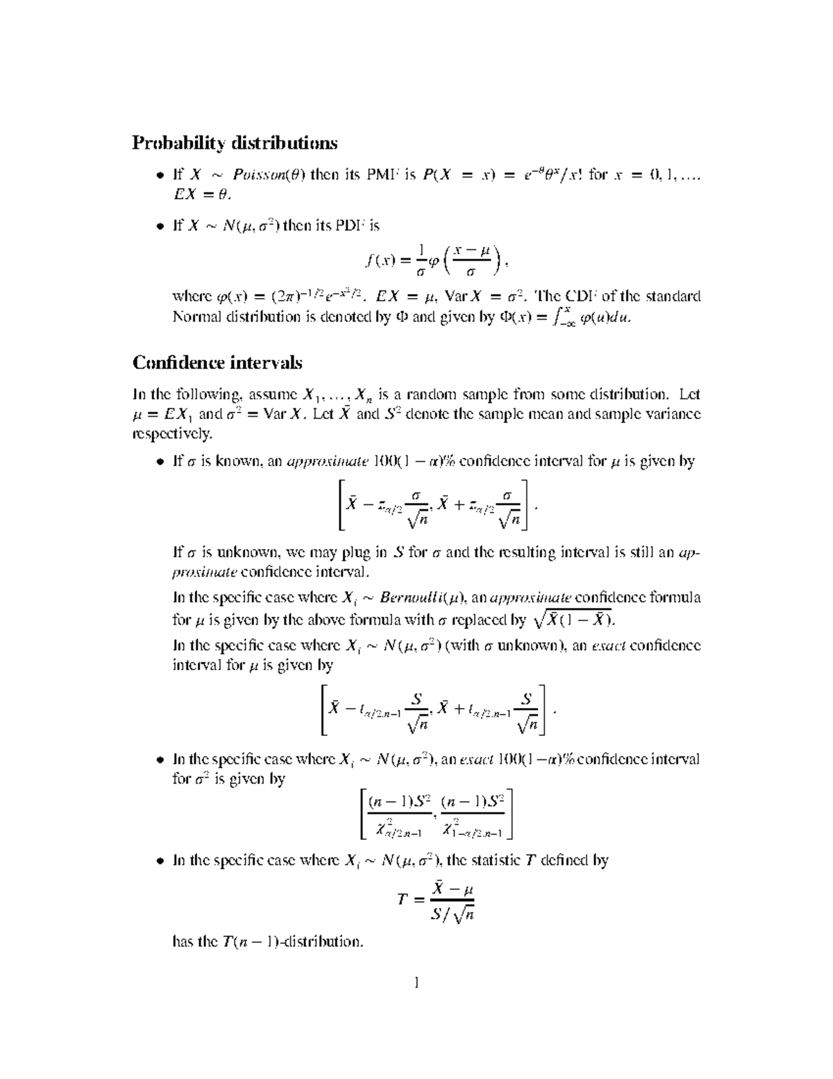 Formulasheet CS-1 - A detaild formula cheet for exam - Probability ...