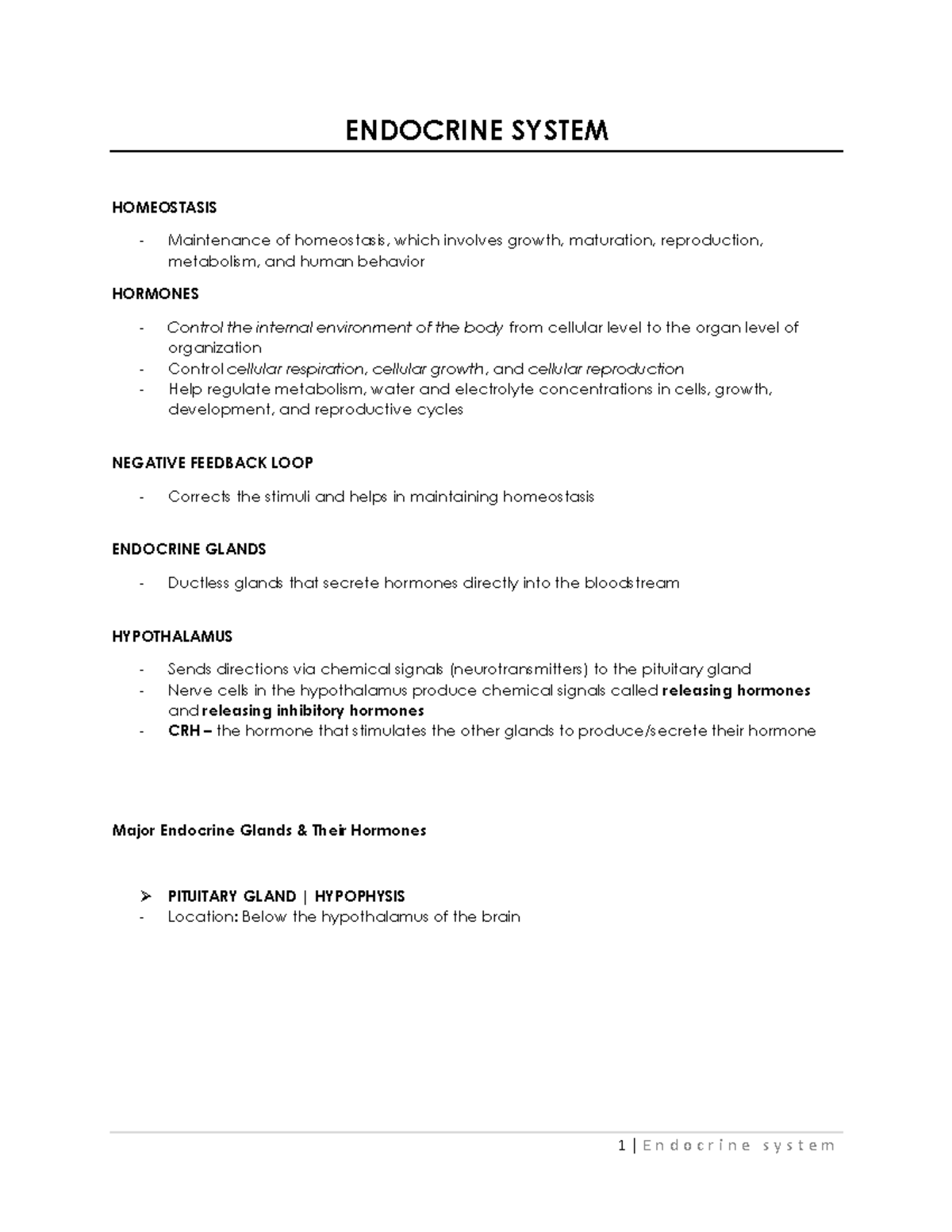 Endocrine system - ENDOCRINE SYSTEM HOMEOSTASIS Maintenance of ...