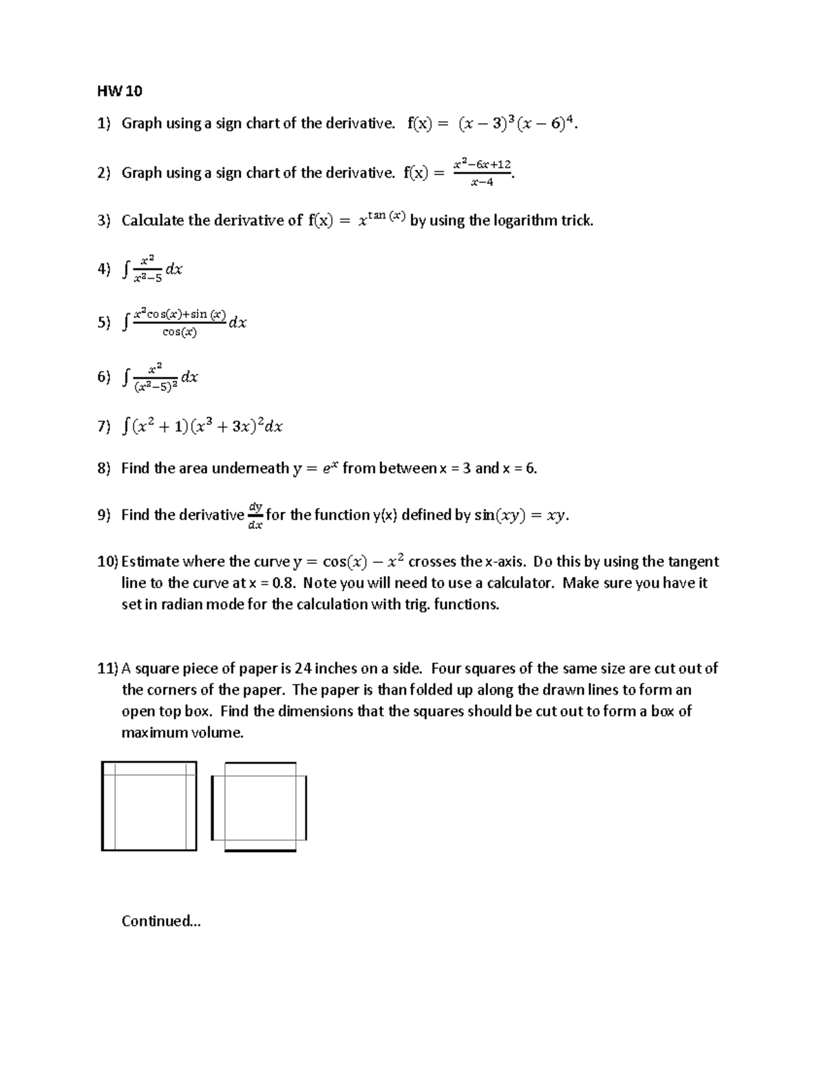 MAT131HW10b - homework - HW 1 0 Graph using a sign chart of the ...