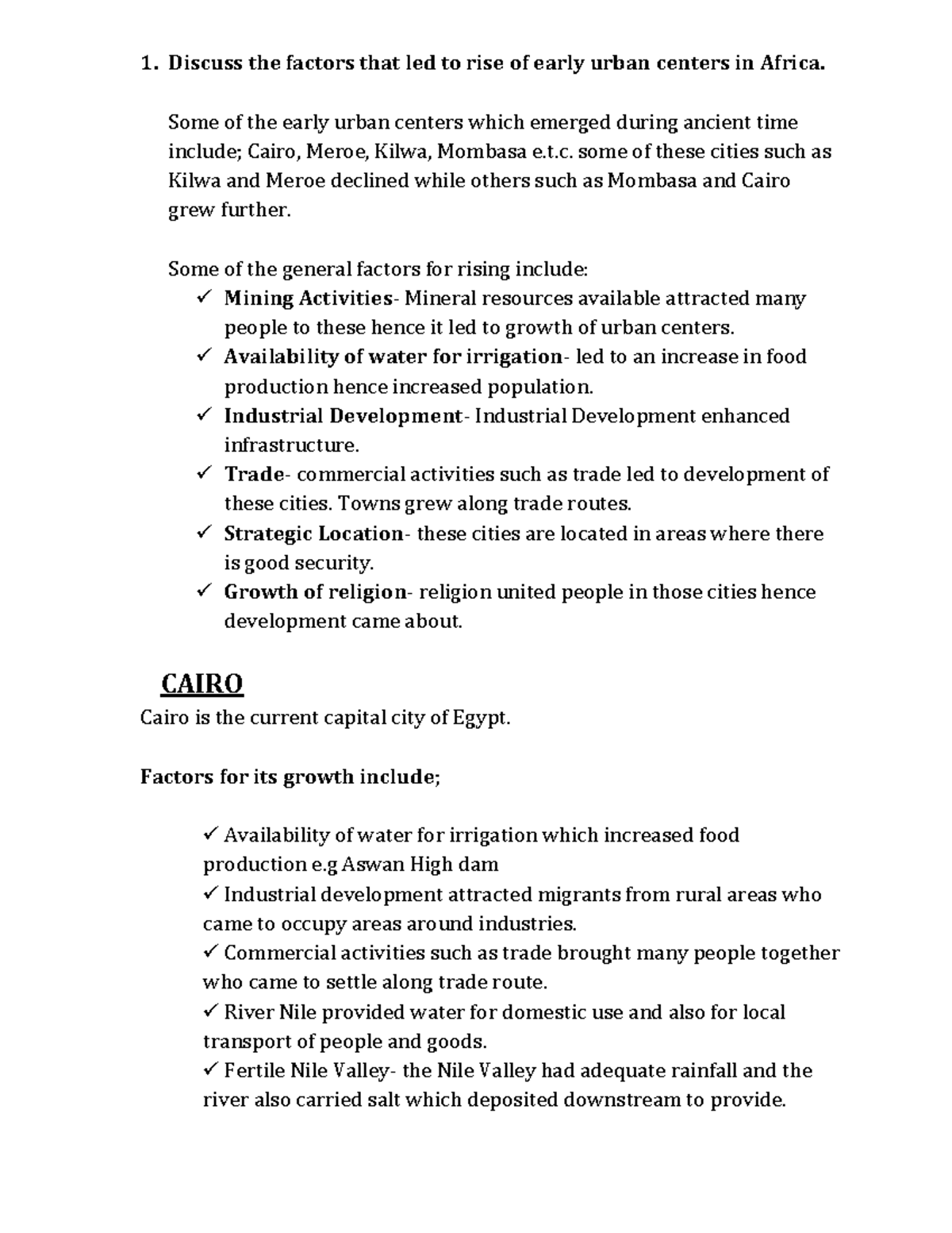 Leilaa 2 4 - Urbanization in ancient cities - Discuss the factors that ...