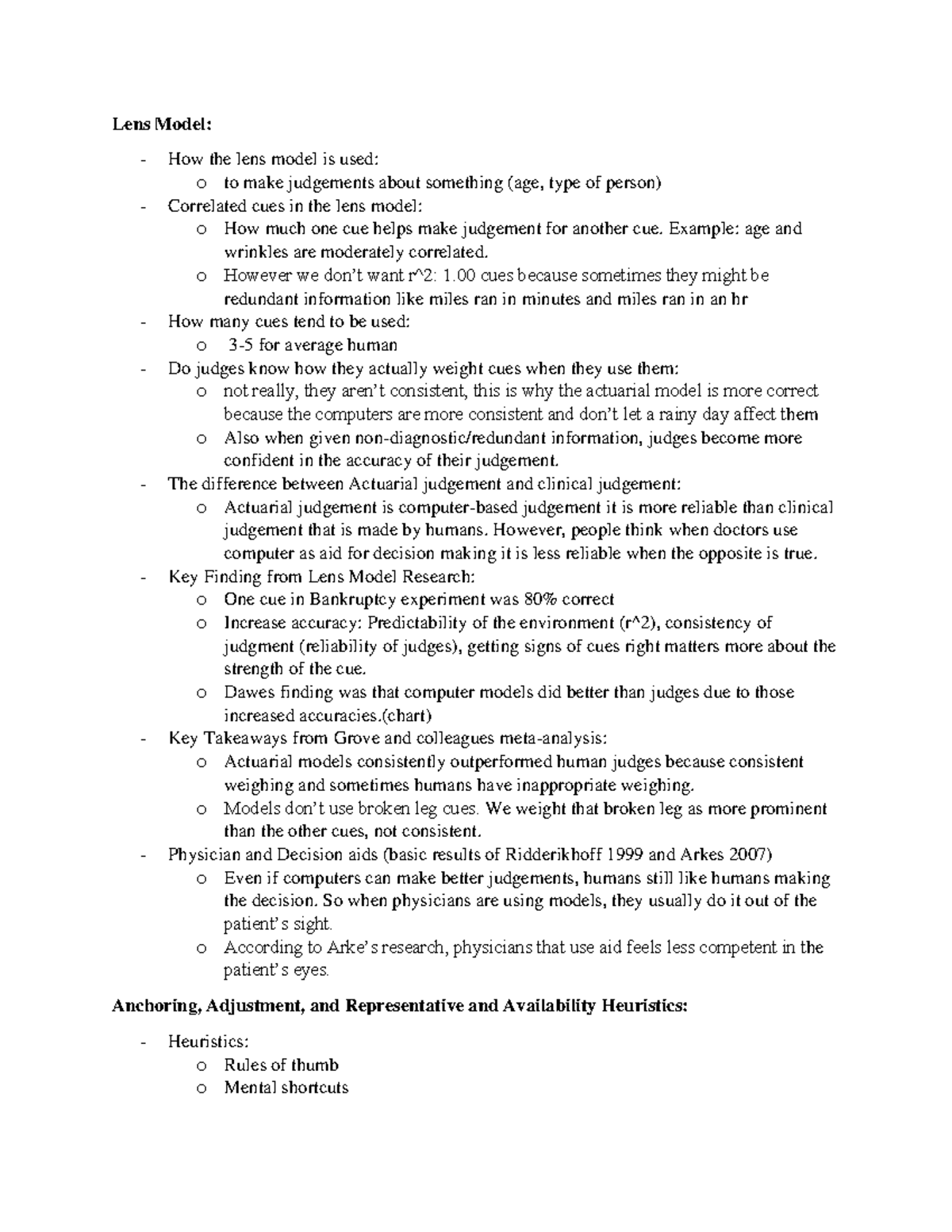 JDM Midterm 2 Study Guide - Lens Model: How the lens model is used: o ...