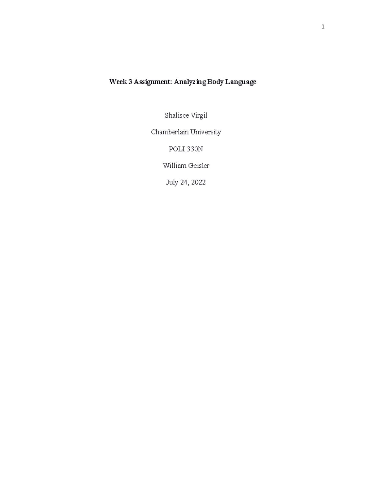 Week 3 assignment - Week 3 Assignment: Analyzing Body Language Shalisce ...