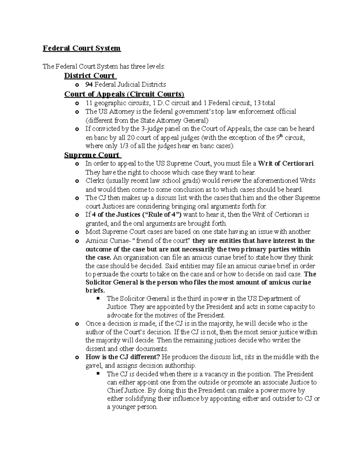 Constitutional Law-Structure and Power Notesheet - Federal Court System ...