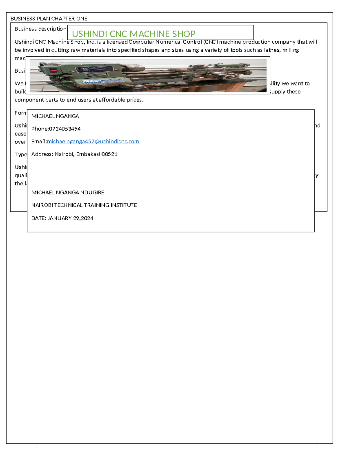 Doc1 - This documents contains of business plan unit - BUSINESS PLAN ...