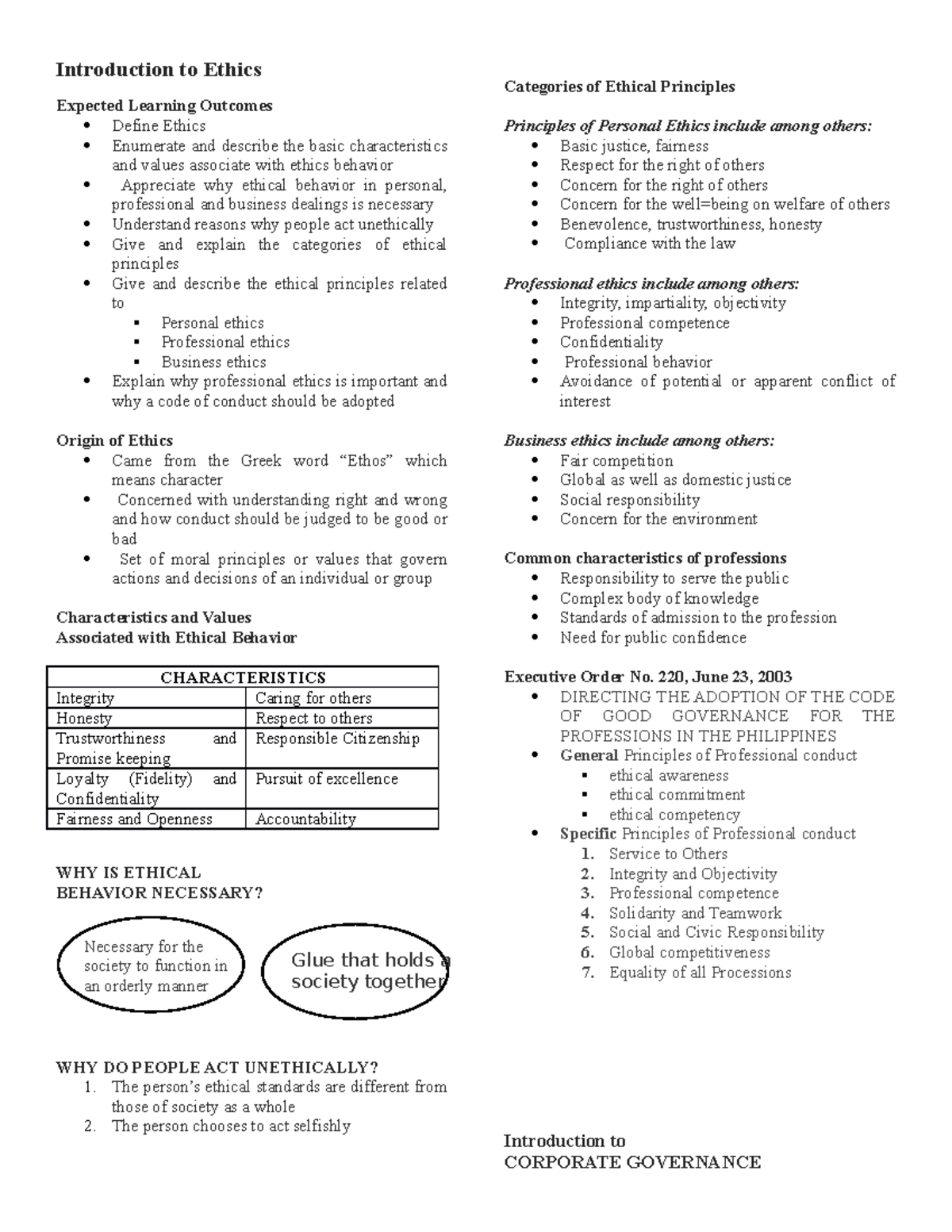 Introduction to Ethics - Introduction to Ethics Expected Learning ...