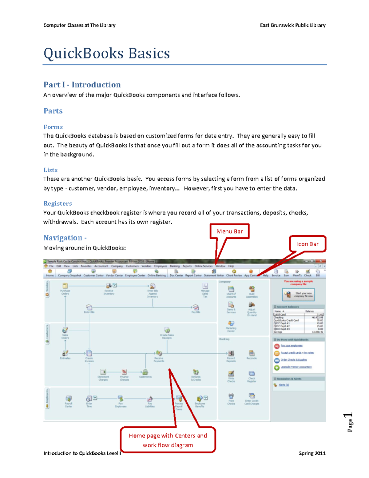 Quick Books Basics Level 1 - Page 1 QuickBooks Basics Part I ...