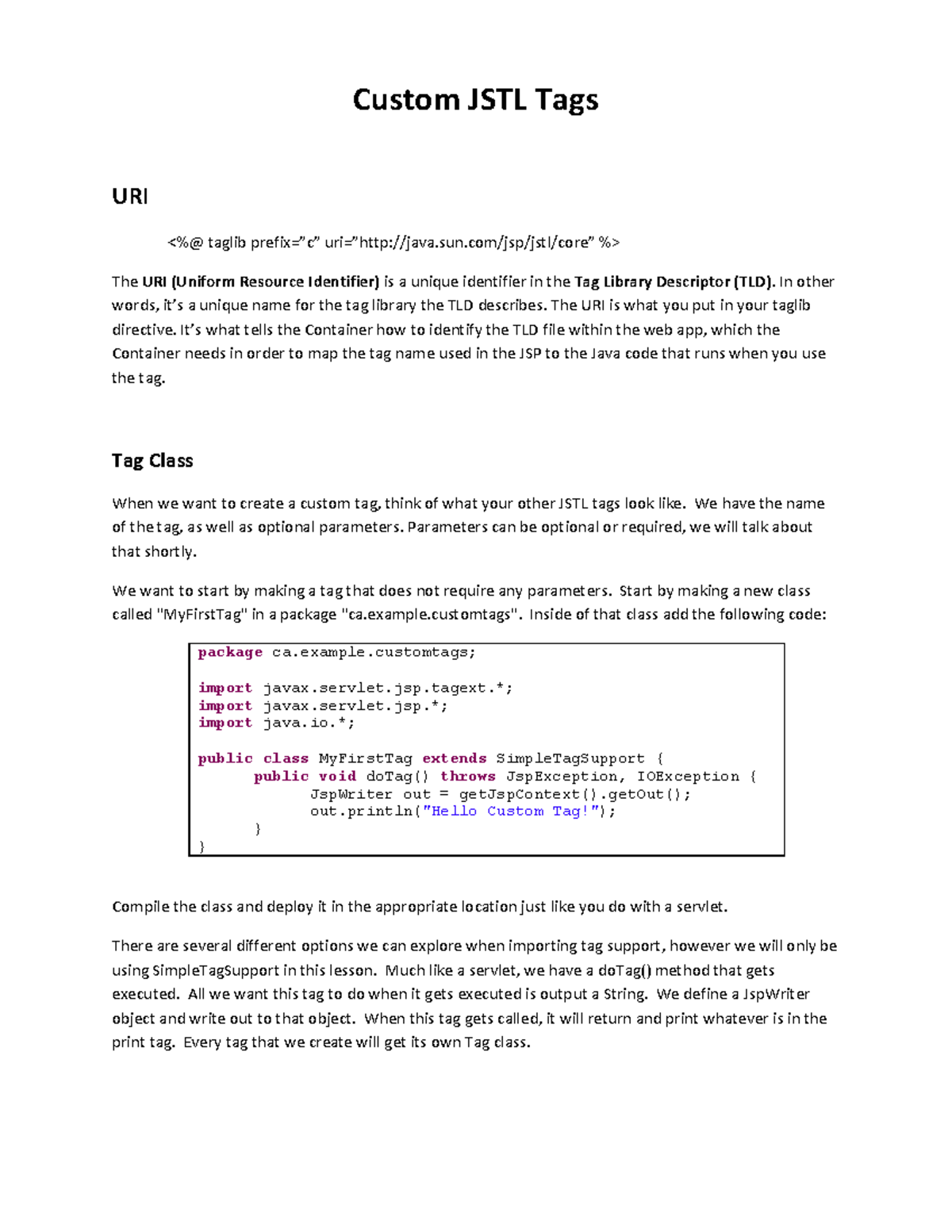 Custom JSTL Tags - Jonathan Penava - Custom JSTL Tags URI