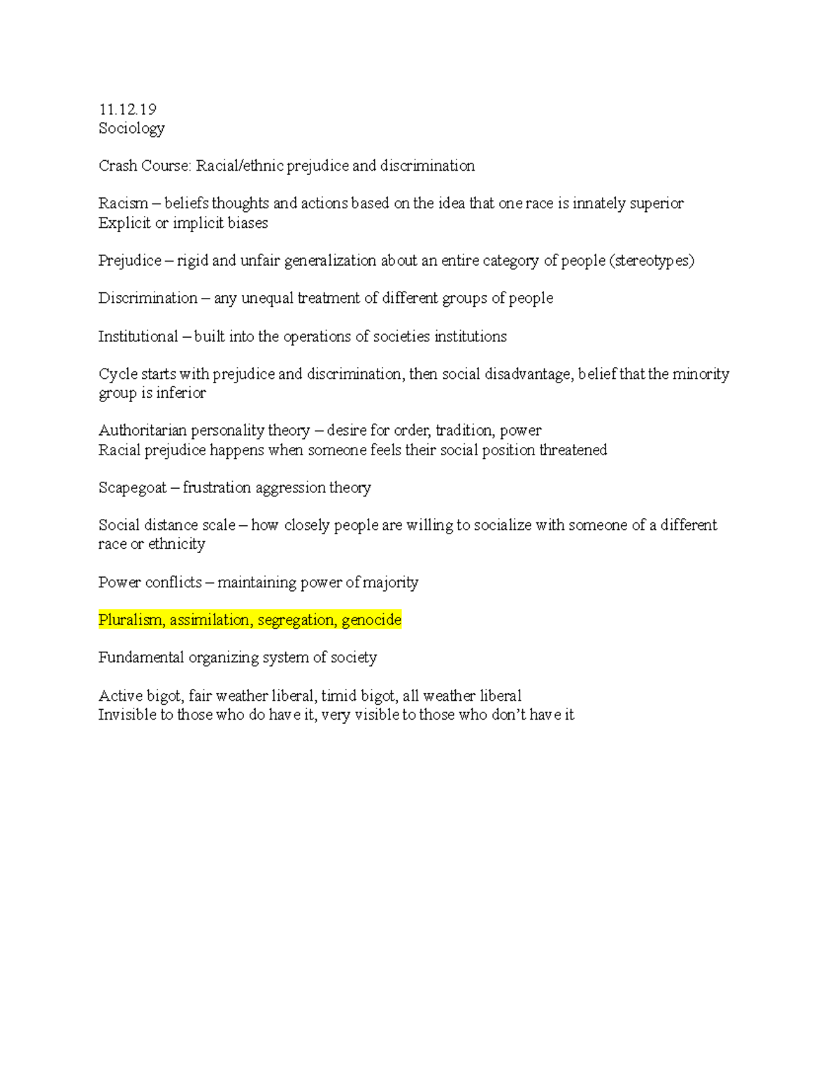 Crash Course: Racial/ethnic prejudice and discrimination notes - 11 ...