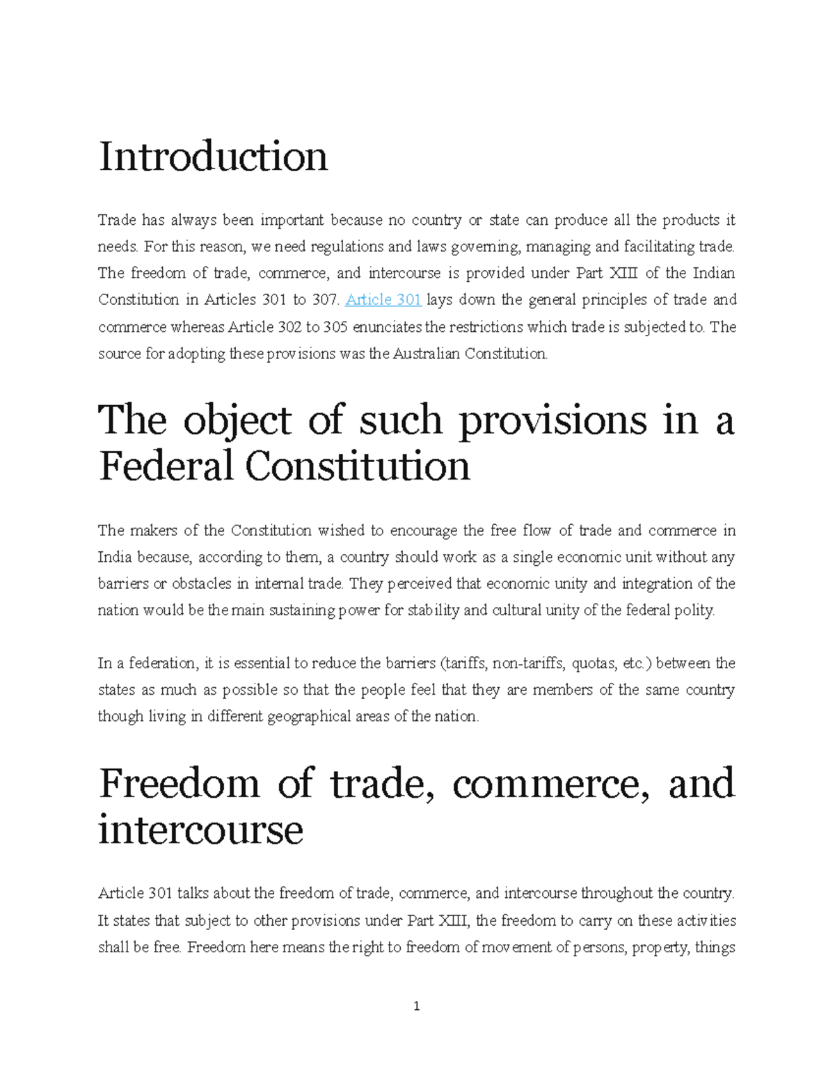 Constitution - PROJECT WORK - Introduction Trade has always been ...