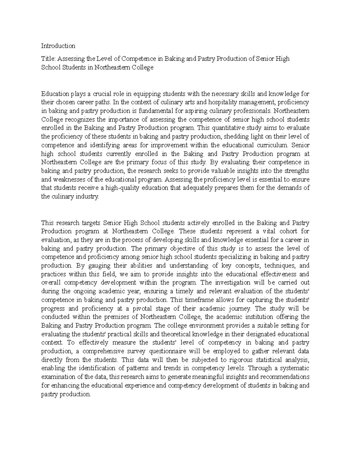 Intro tbd - notes - Introduction Title: Assessing the Level of ...