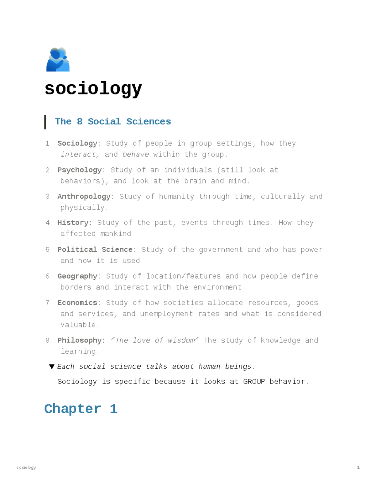 Sociology Unit 1 - 🫂 sociology The 8 Social Sciences 1. Sociology ...