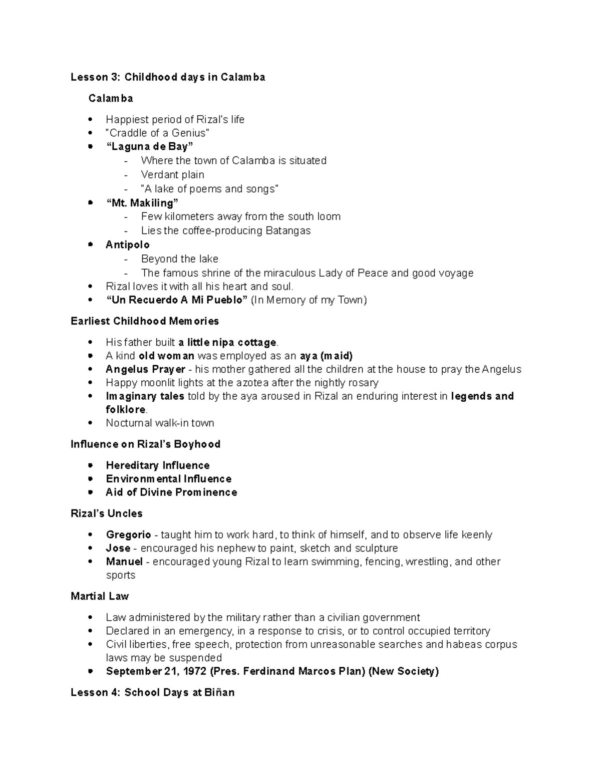 HIS 007 Lesson 3 And 4 Reviewer - Lesson 3: Childhood days in Calamba ...