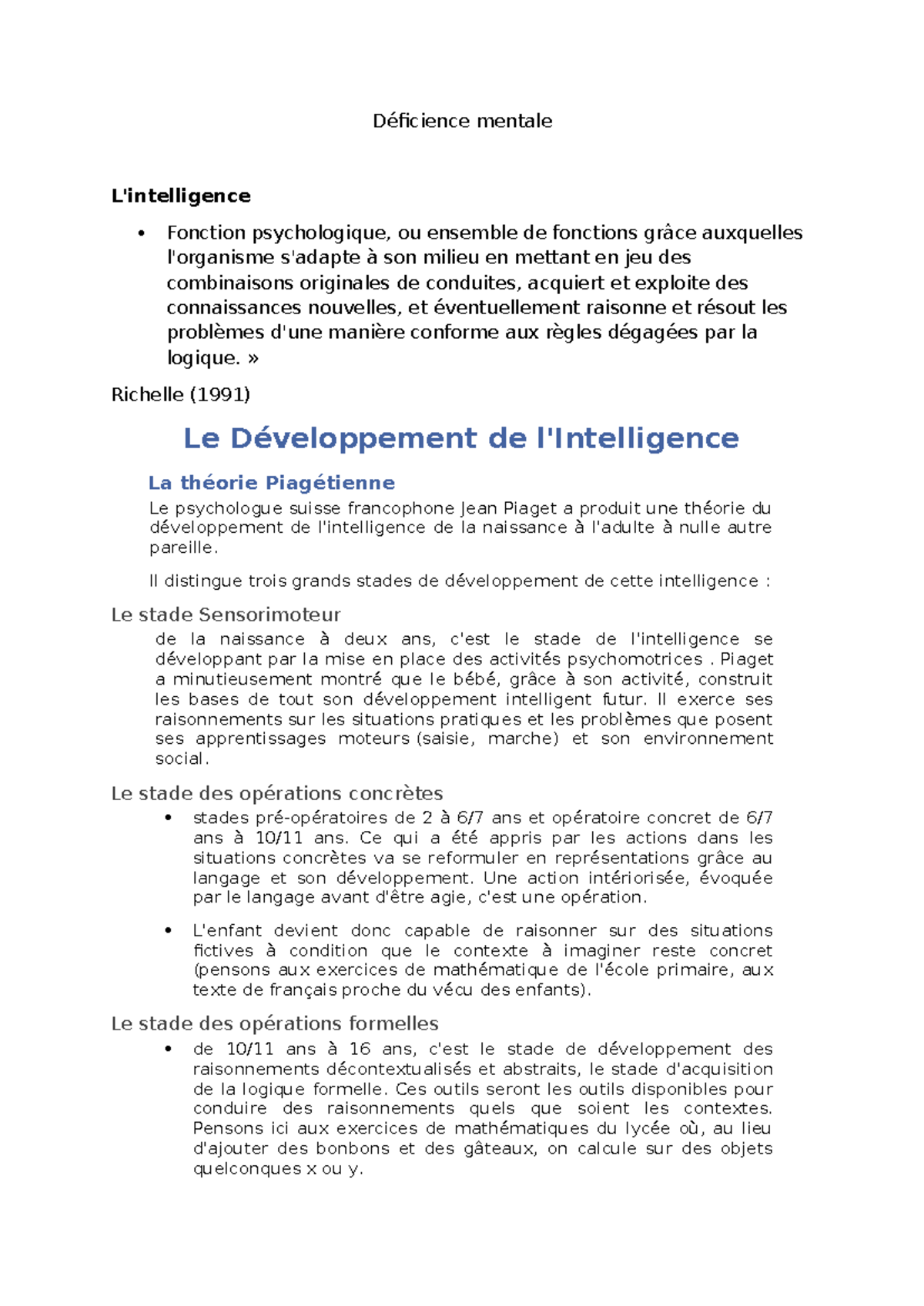 Déficience mentale - ####### Déficience mentale ####### L'intelligence ...