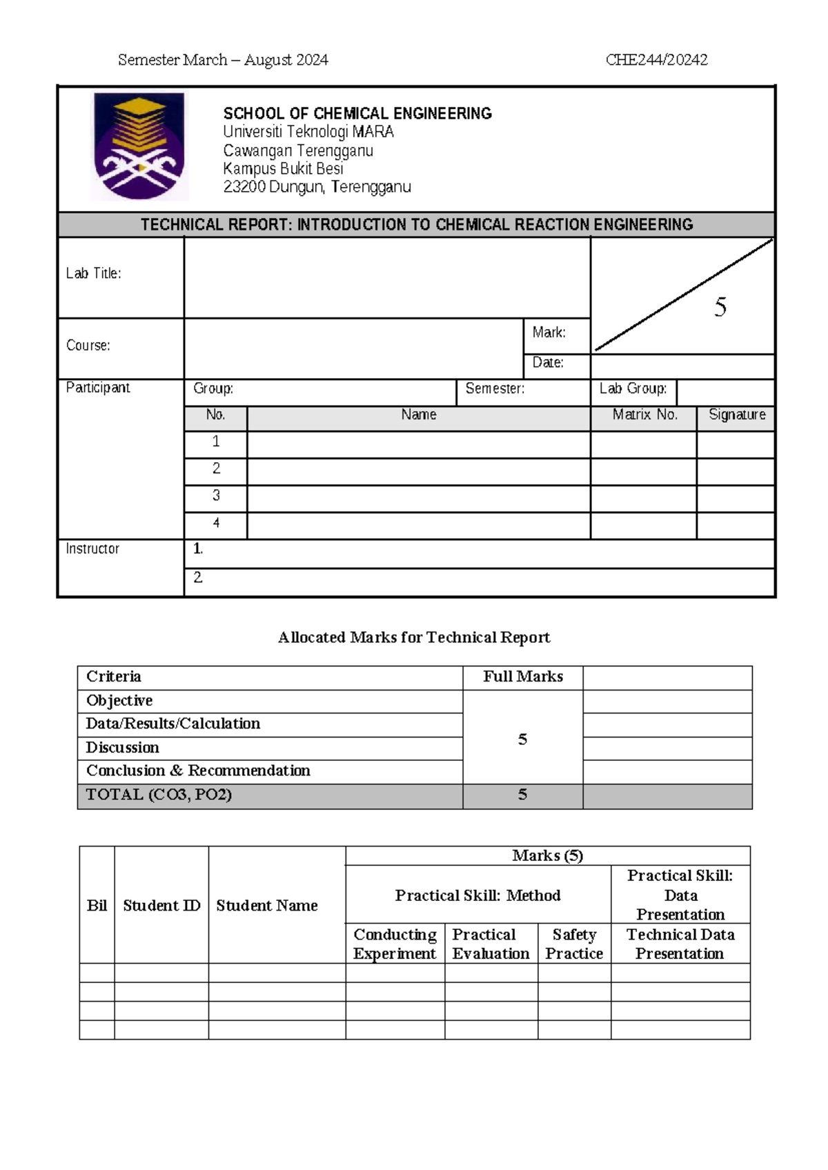 Template Lab Report - uitm - SCHOOL OF CHEMICAL ENGINEERING Universiti ...