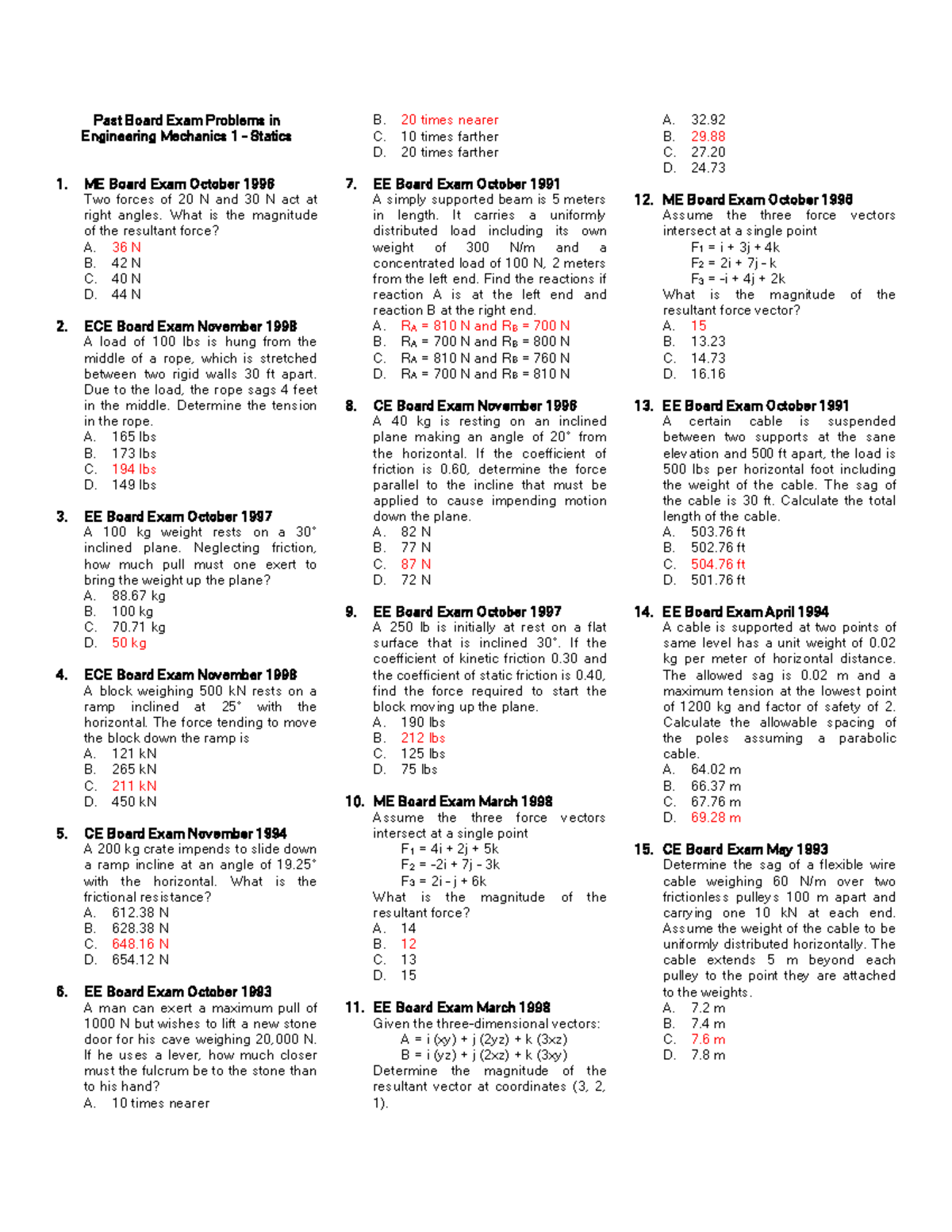 Past Board Exam Problems in Statics - Past Board Exam Problems in ...
