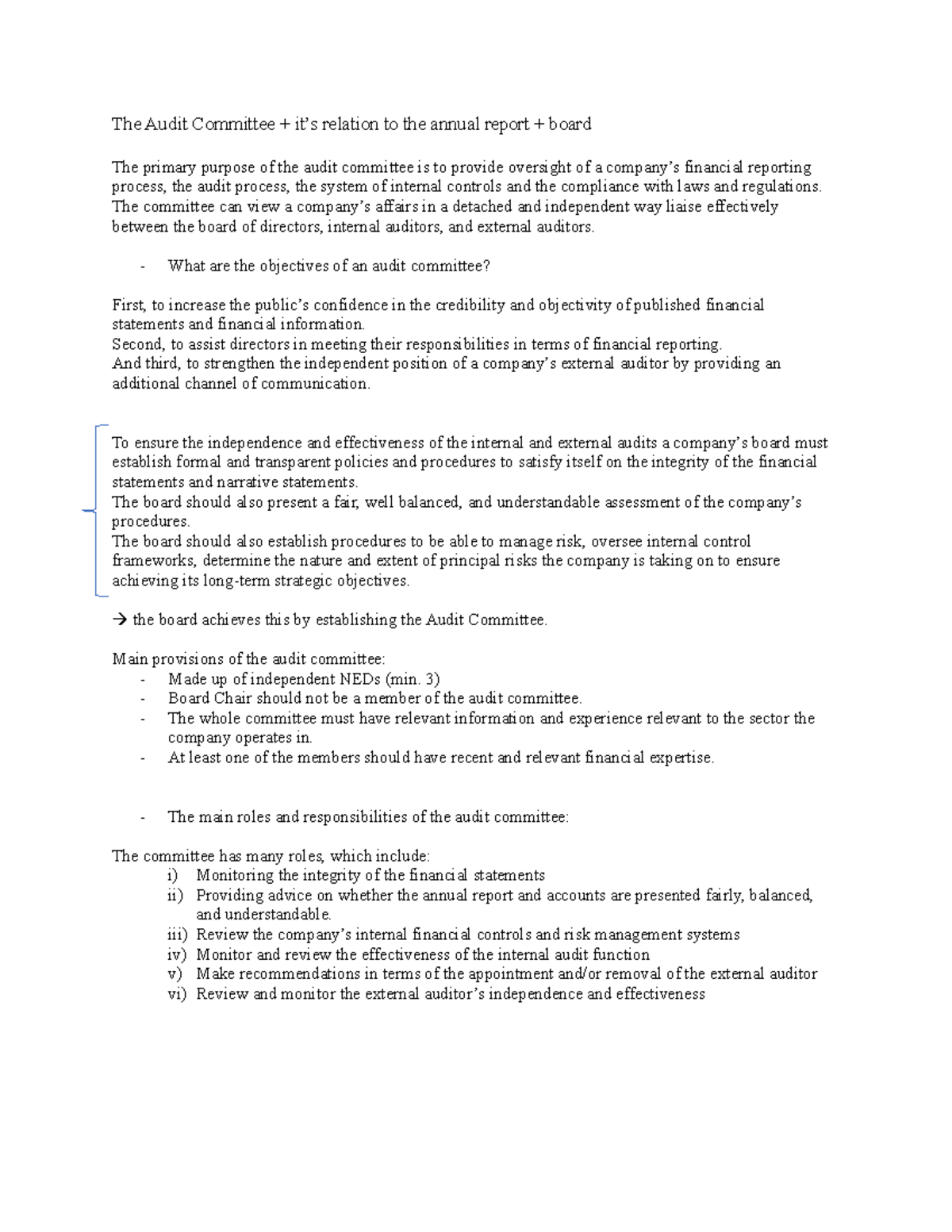 The Audit CommitteeAudit-summary- Chapters 1,2,3 summary notes for ...