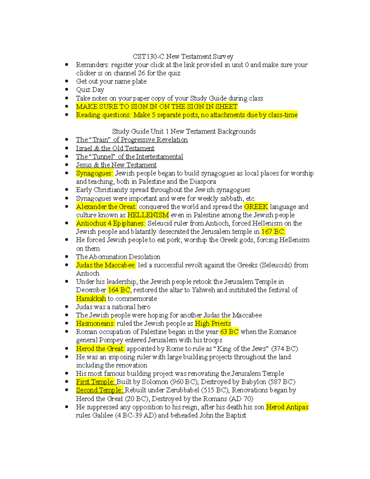 CST130-C Jan. 22, 2019 - Lecture notes 1 - CST130-C New Testament ...