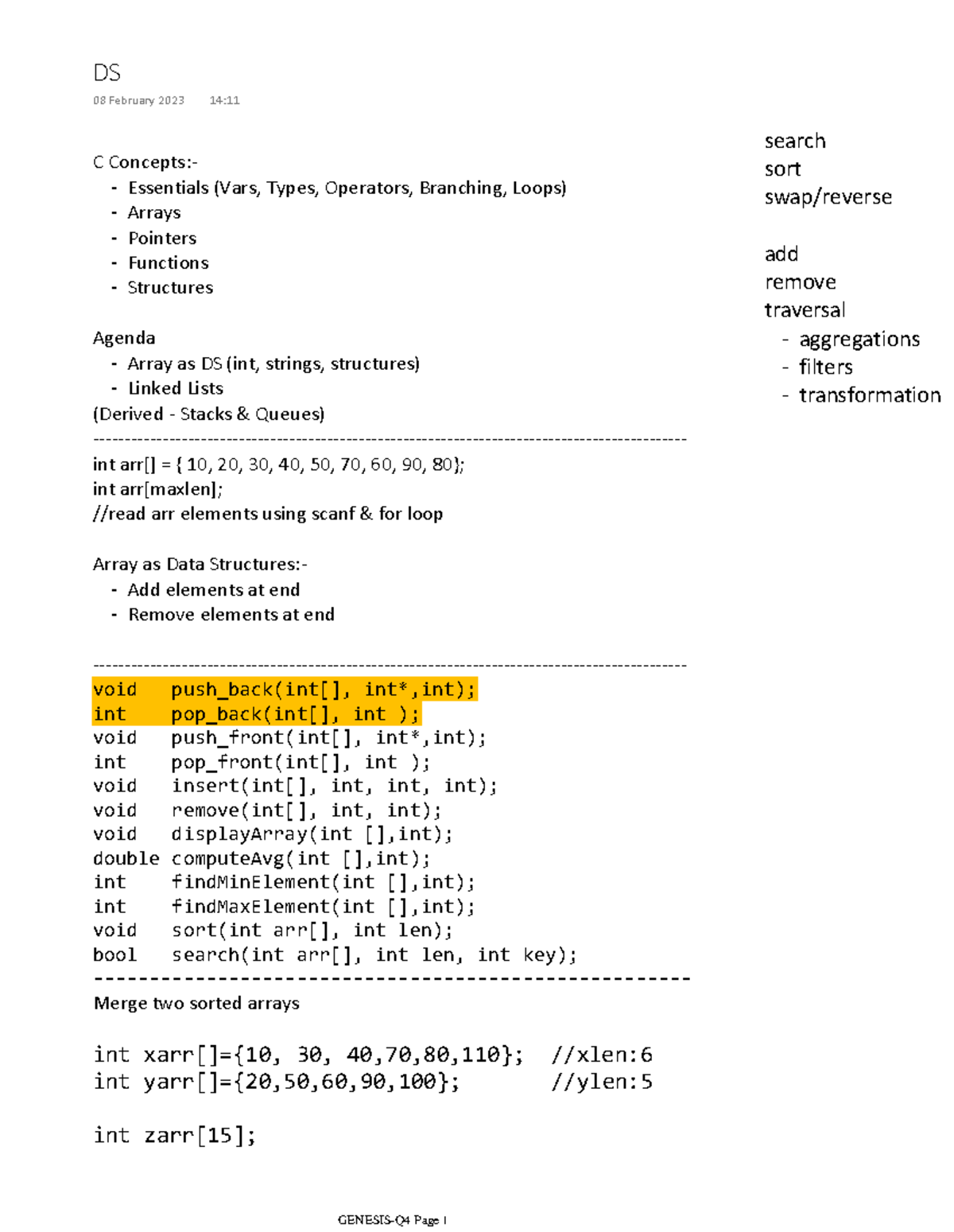 DS-Notes - ds notes - Essentials (Vars, Types, Operators, Branching ...