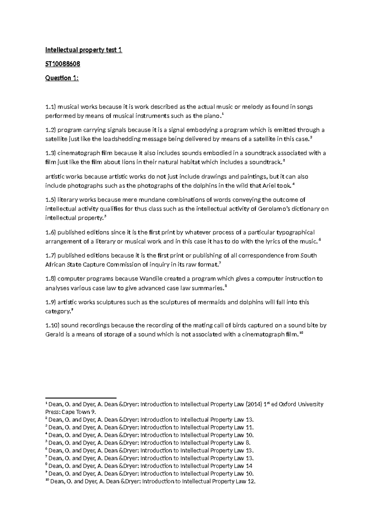 INPL7312 TAKE-HOME TEST 1 final - Intellectual property test 1 ST ...