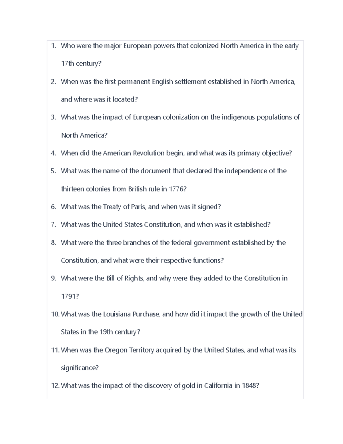 Review U.S History to 1877 - Who were the major European powers that ...