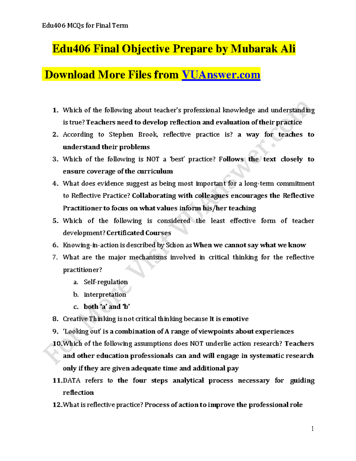 Edu406-Objective-Final-Term (2) VUAnswer.com - Edu406 Final Objective ...
