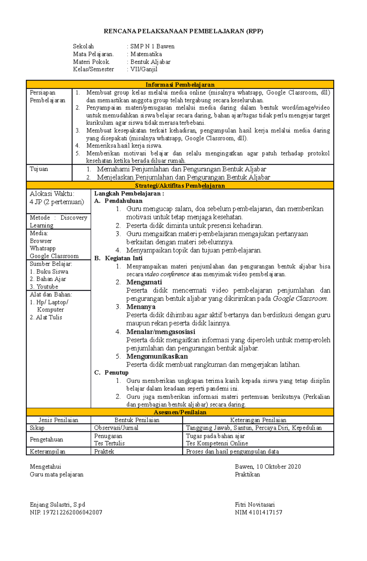 Rppjj bentuk aljabar - rpp rancangan pelaksanaan pembelajaran - RENCANA ...