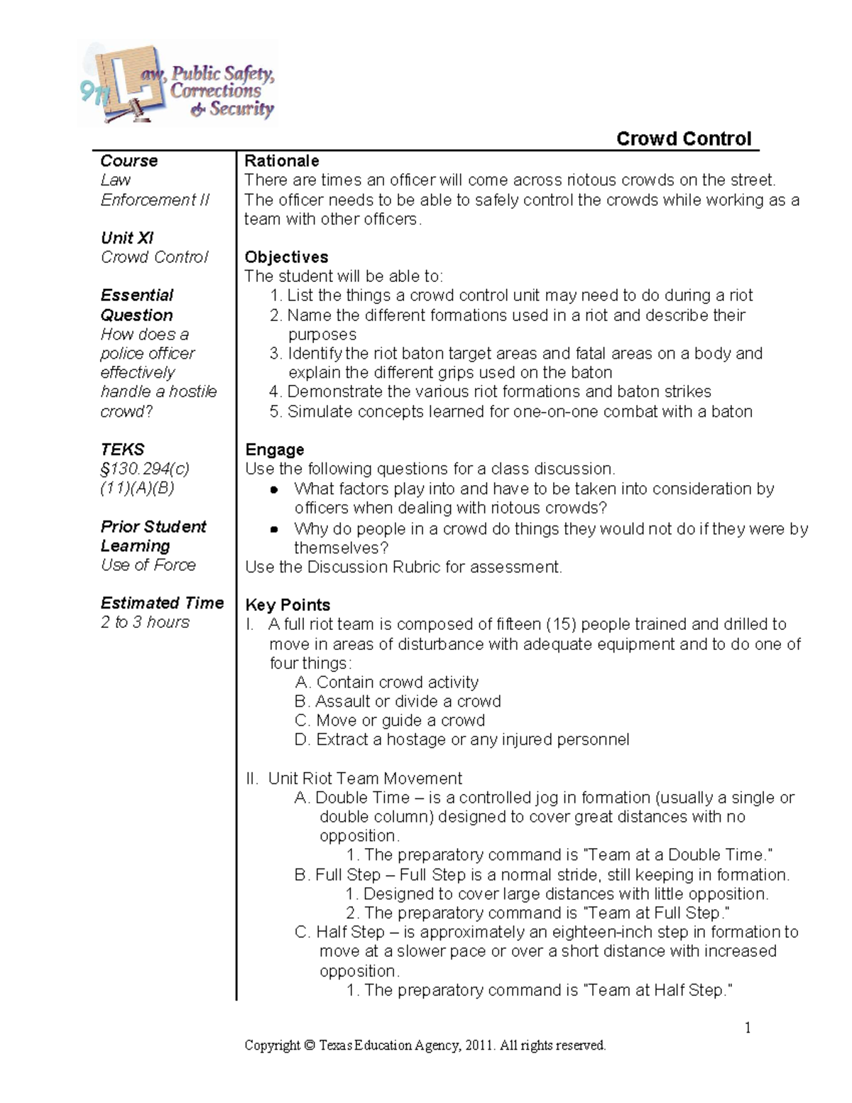 Crowd control outline - extra reading materilas - 1 Crowd Control ...
