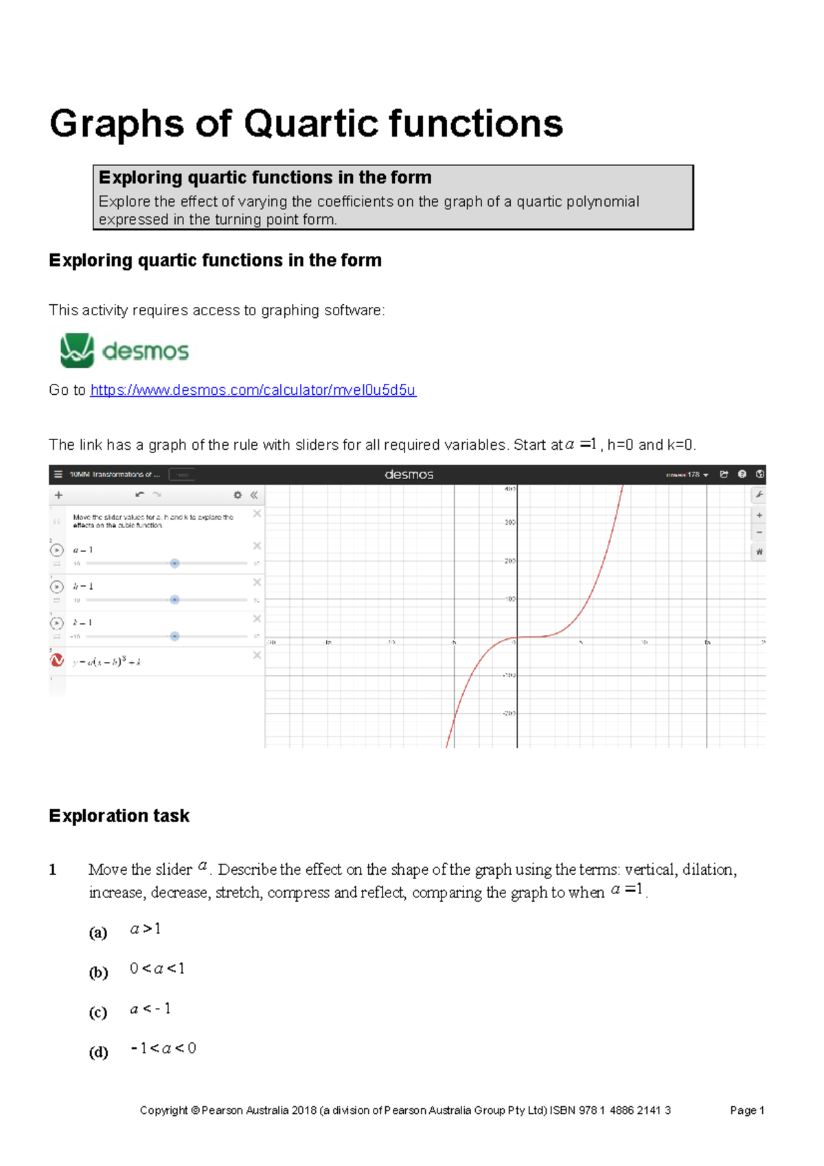 17. Quartic graphs worksheet - Graphs of Quartic functions Exploring quartic functions in the ...